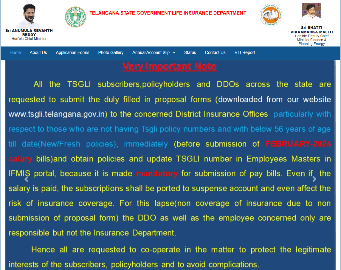 TSGLI Policy Bond Annual Slip 2024 Download at Tgli.Telangana.Gov.In ...